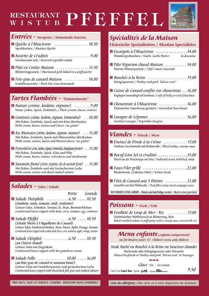 Restaurant Pfeffel Colmar Carte